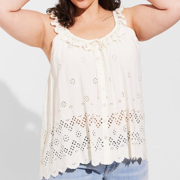 torrid | Tops | Torrid Tank Top Blouse 3x Ivory Eyelet Ruffle Tie Front ...